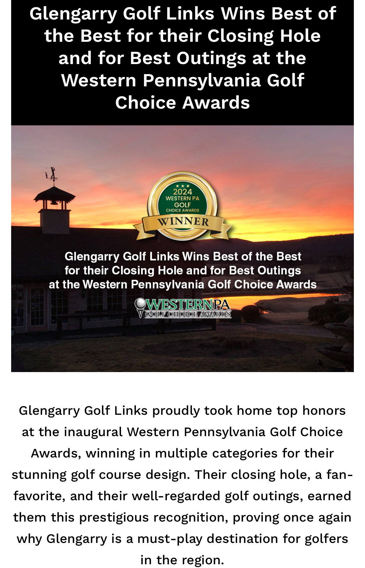 Awards - Glengarry Golf Links